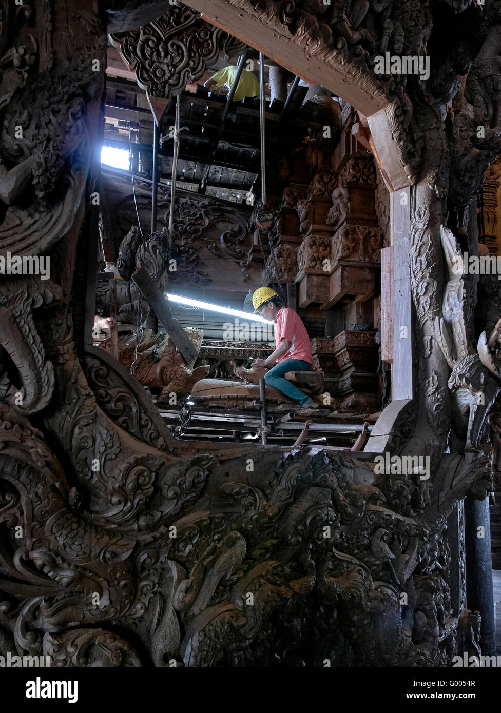 Craftsman at work on the interior of the Sanctuary of Truth temple ...