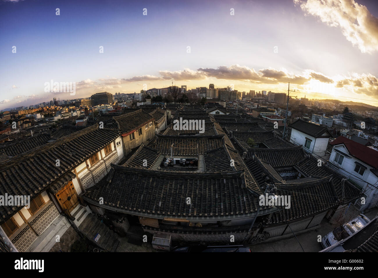 bukchon hanok village at sunset Stock Photo - Alamy