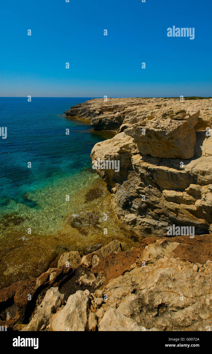 The rocky coast of the Mediterranean Sea. Cyprus, the Akamas peninsula ...