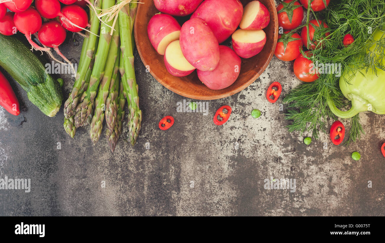 Fresh spring vegetable border. Upper border of fresh vegetables and ...