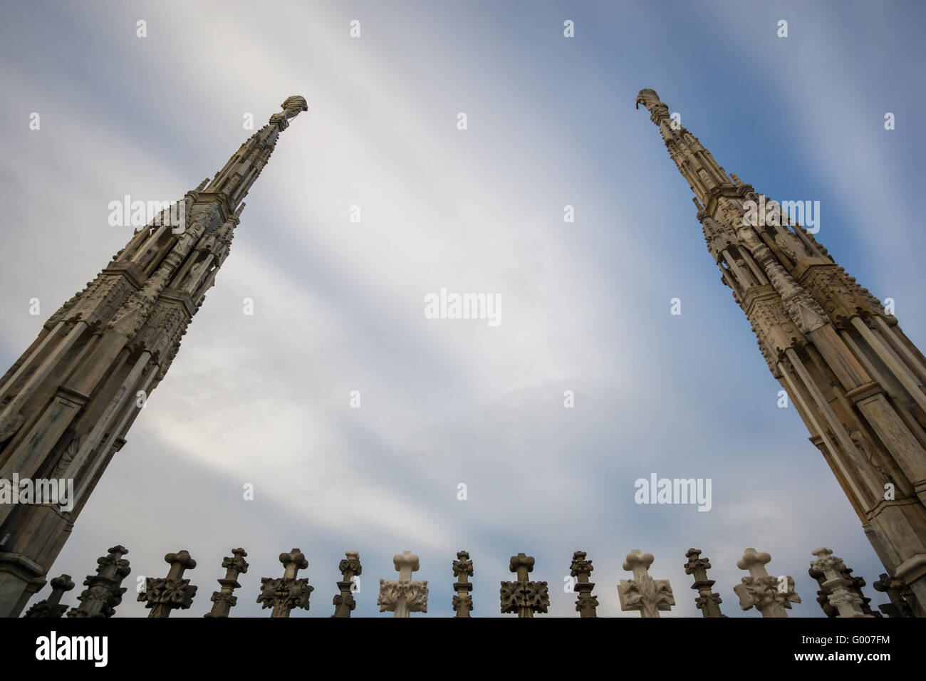 Looking up the Duomo spires Stock Photo - Alamy