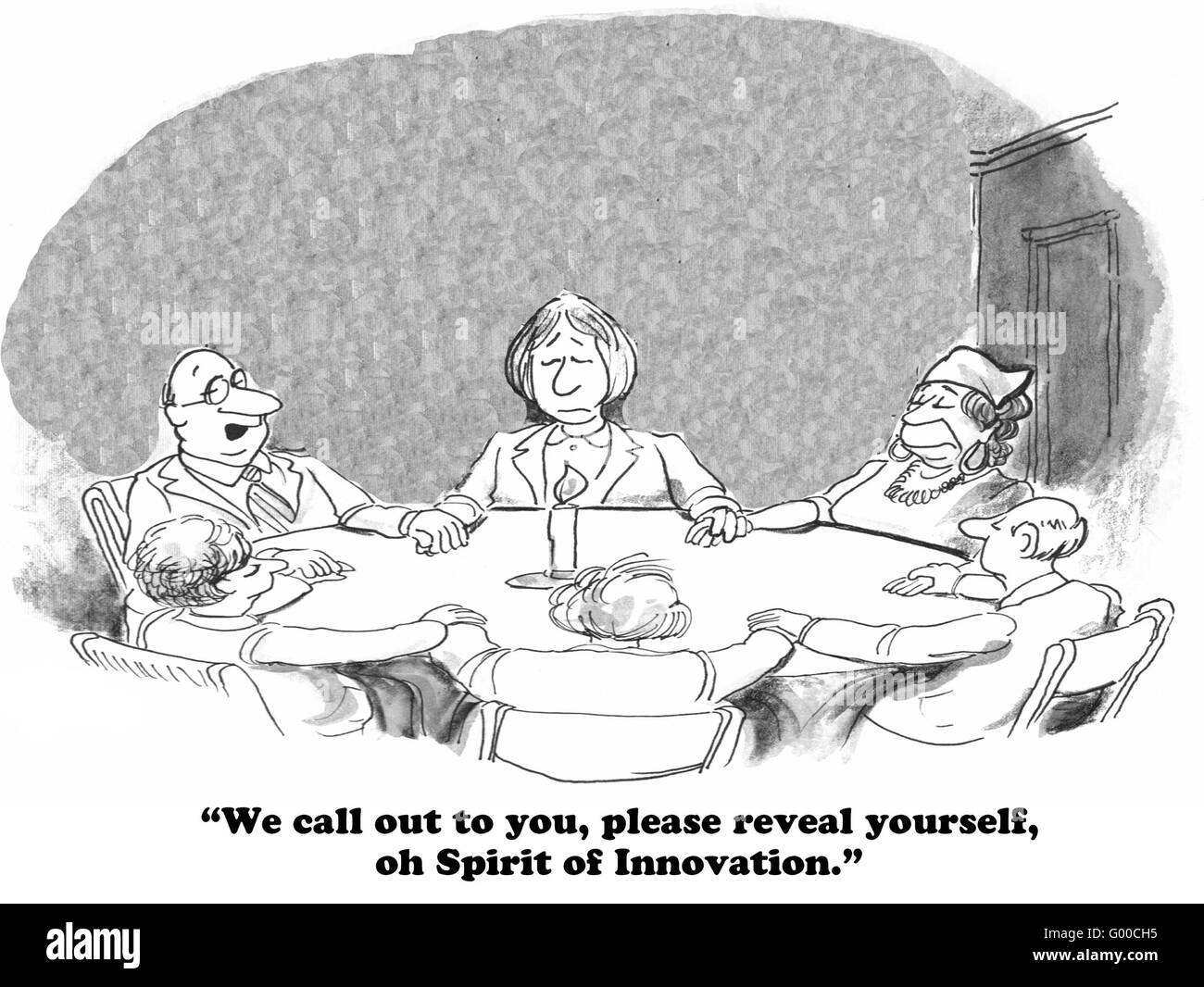 Business cartoon about raising up the spirit of innovation Stock Photo ...
