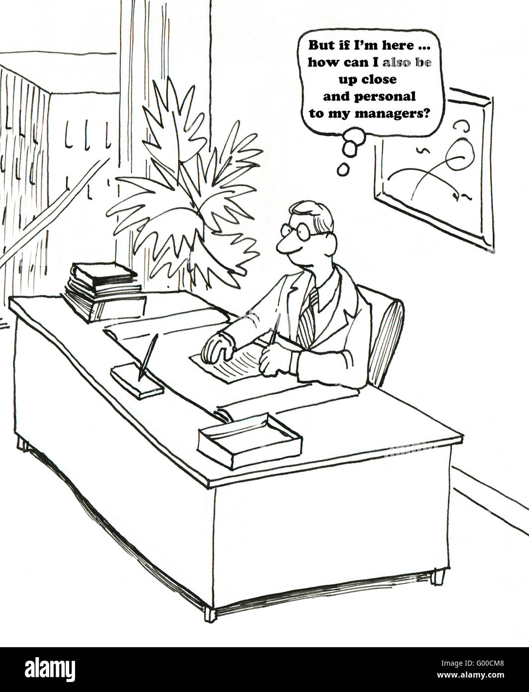 Business cartoon about managing by walking around Stock Photo - Alamy