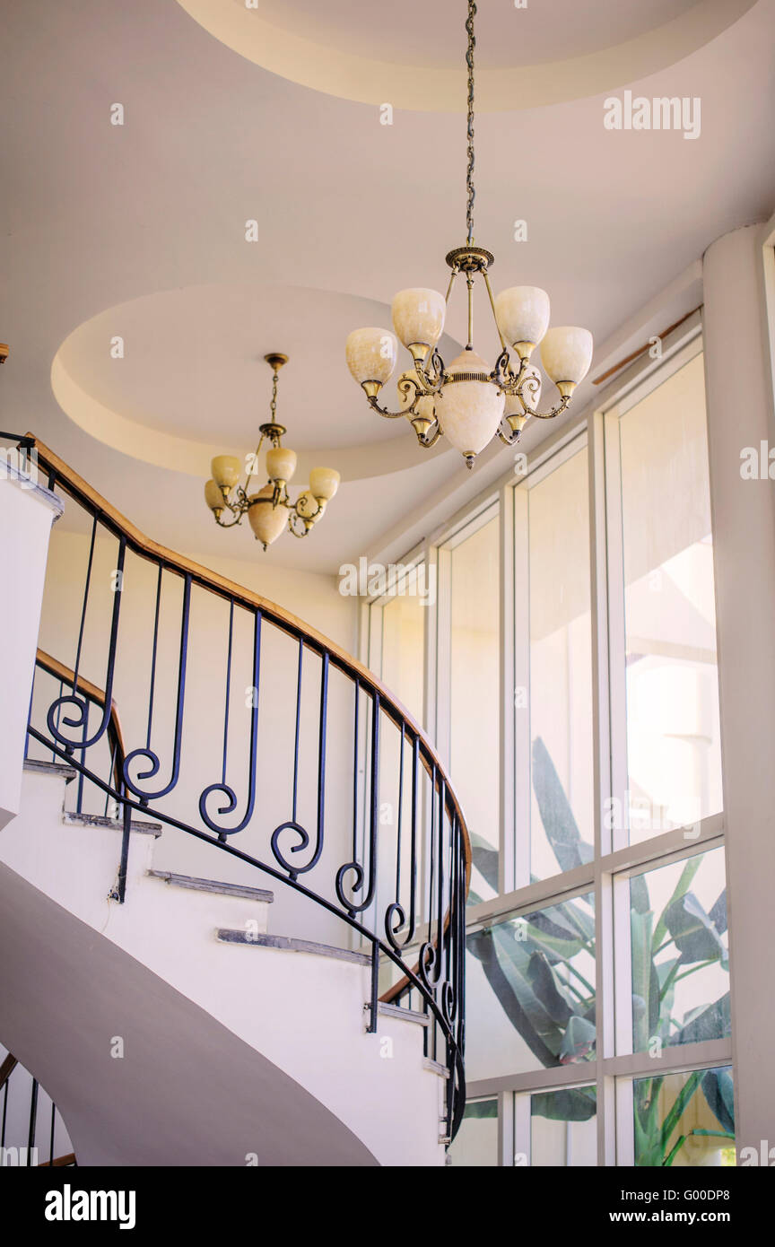 Staircase in the interior, chandeliers Stock Photo - Alamy