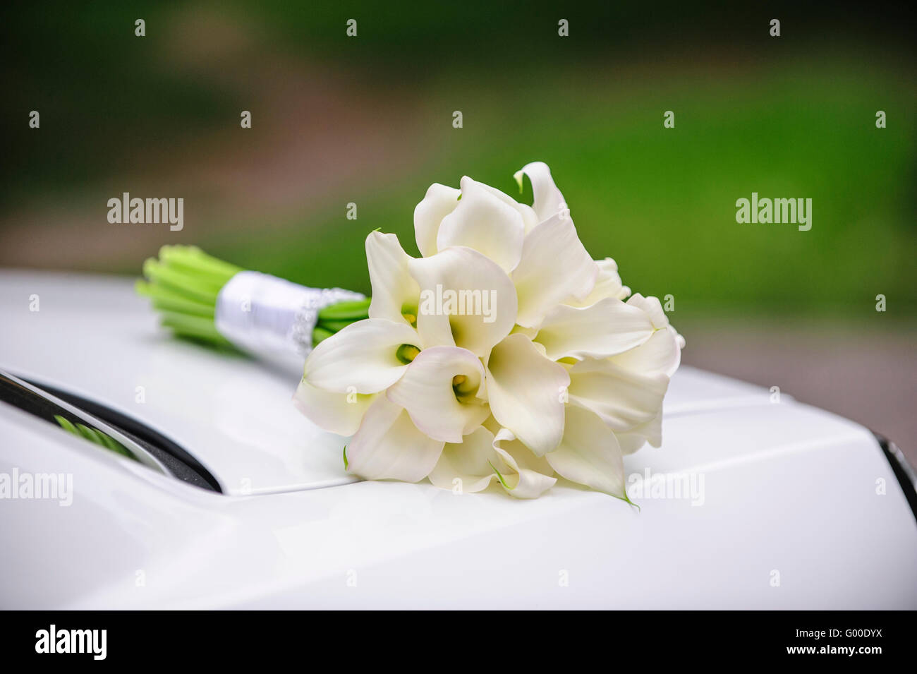 Beautiful wedding bouquet of white calla Stock Photo - Alamy