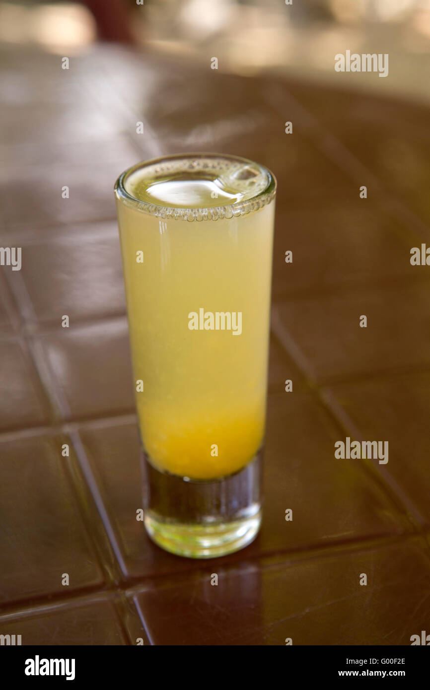 A gauro sour cocktail served in Cahuita, Costa Rica. The popular drink ...
