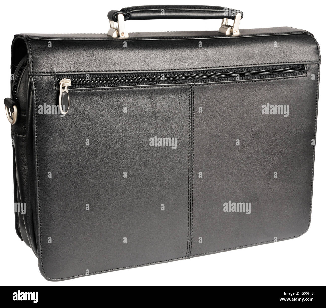 Black leather briefcase back view Stock Photo - Alamy