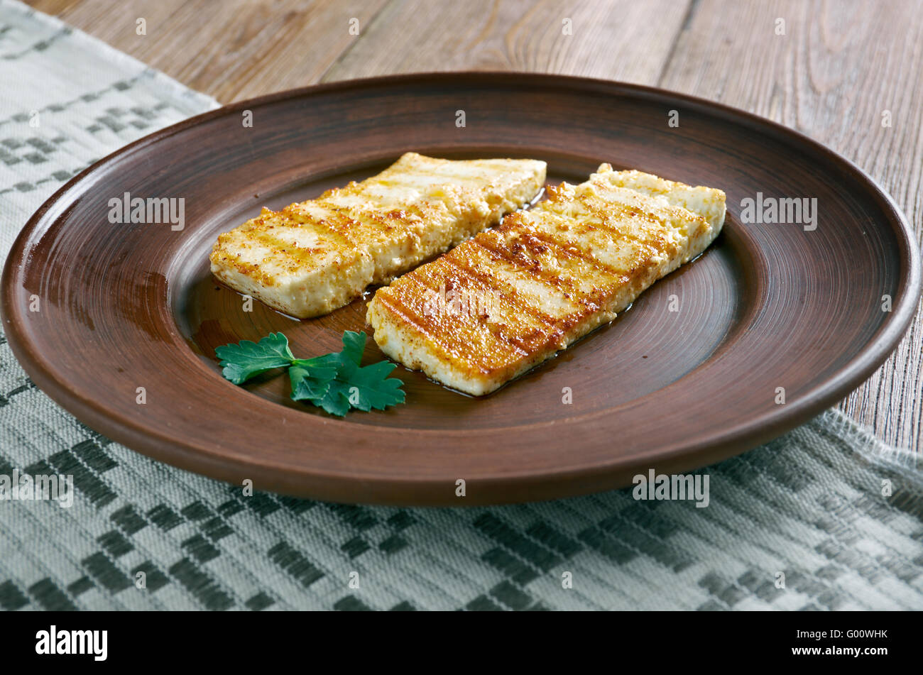 Grilled Halloumi - Cypriot semi-hard, unripened brined cheese. popular ...