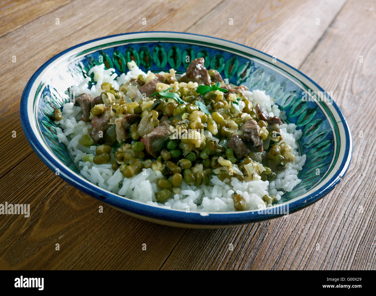 Shola goshti - Afghan Sticky rice with Moong beans and stew Stock Photo ...