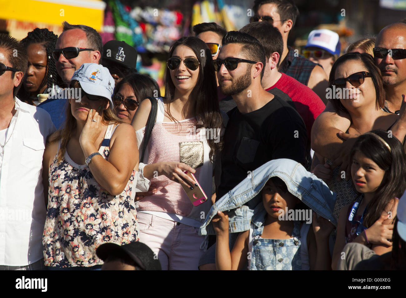 A crowd enjoying a performance, Venice Beach, Los Angeles, California ...