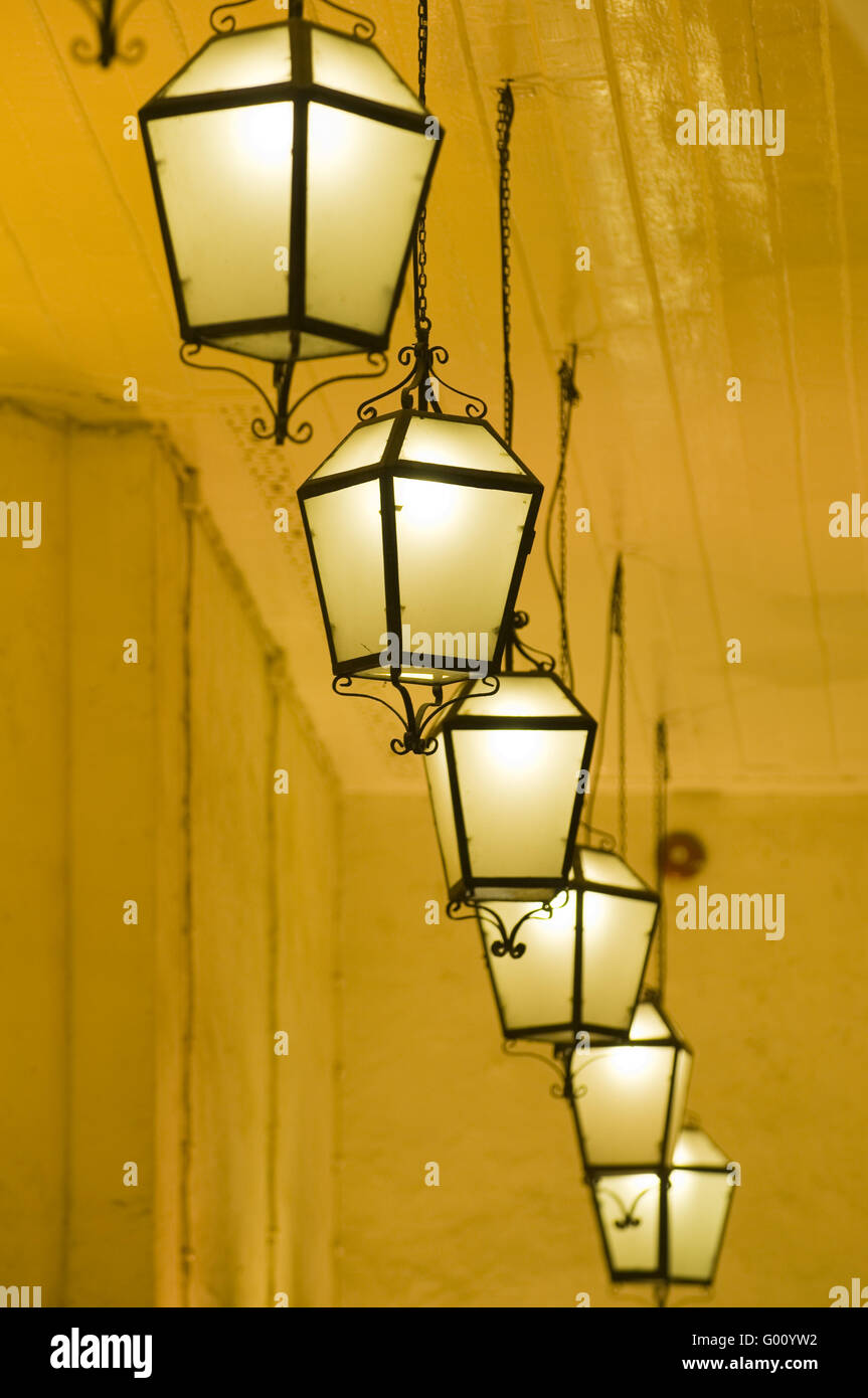 Perspective view of antique hanging lanterns (in line Stock Photo - Alamy