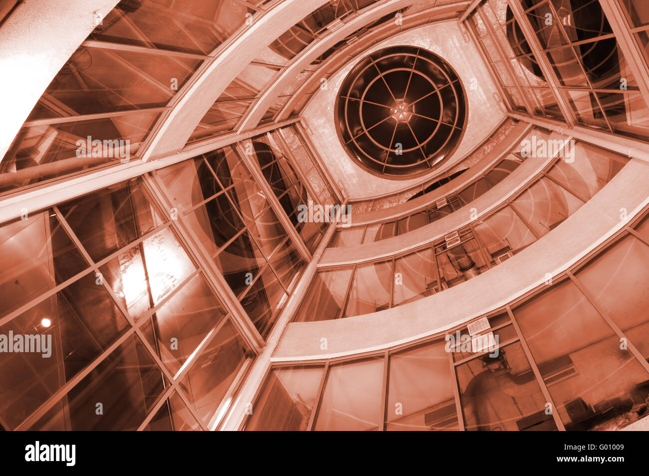 View from below of interior futuristic glass building Stock Photo - Alamy