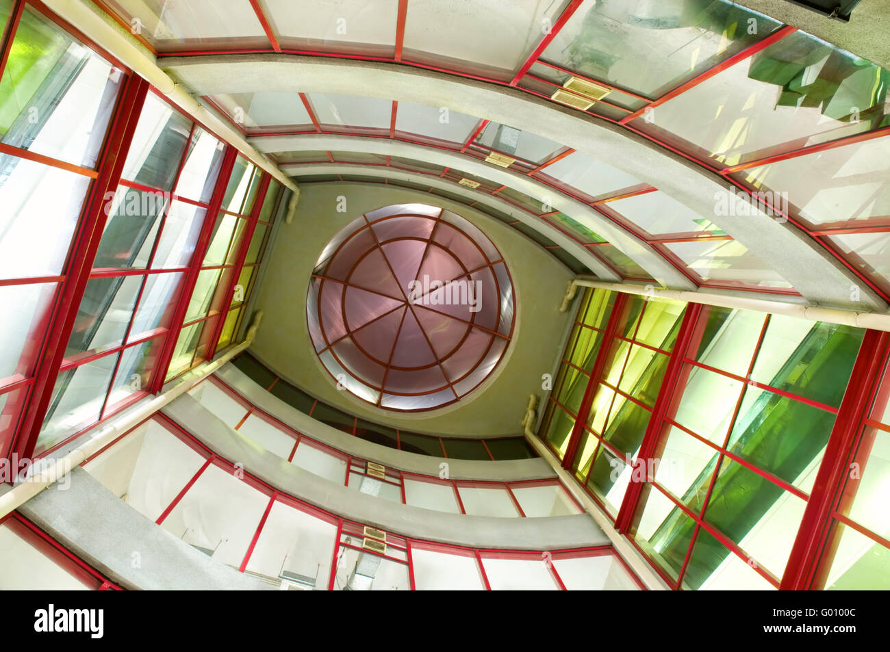 View from below of interior futuristic glass building Stock Photo - Alamy