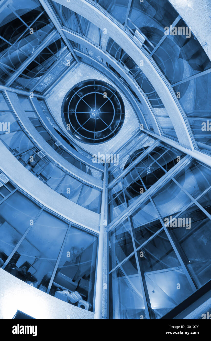 View from below of interior futuristic glass building Stock Photo - Alamy