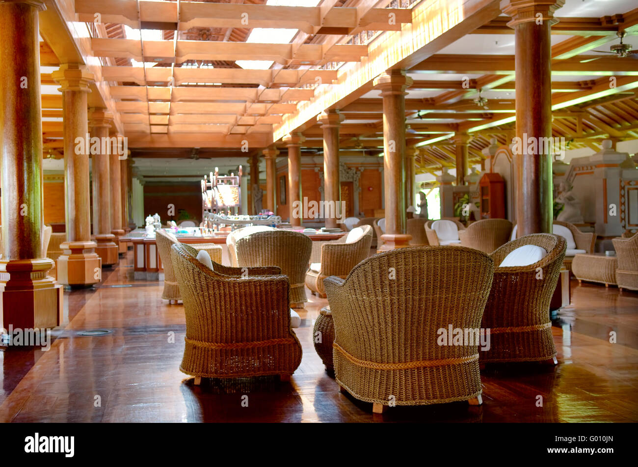 The coffee bar at resort with rattan chairs and furniture Stock Photo ...