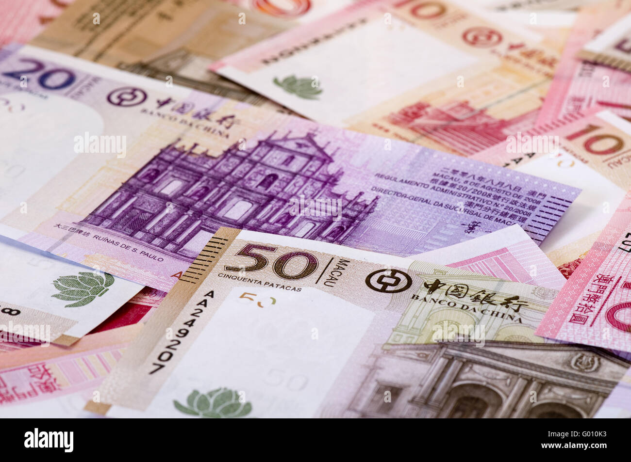 The heap of Macau Patacas (notes) as background Stock Photo - Alamy