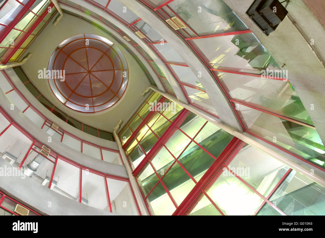 View from below of interior futuristic glass building Stock Photo - Alamy