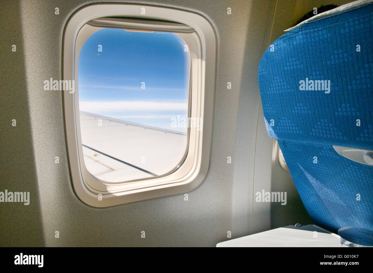 View of the internal airplane window and seat Stock Photo - Alamy