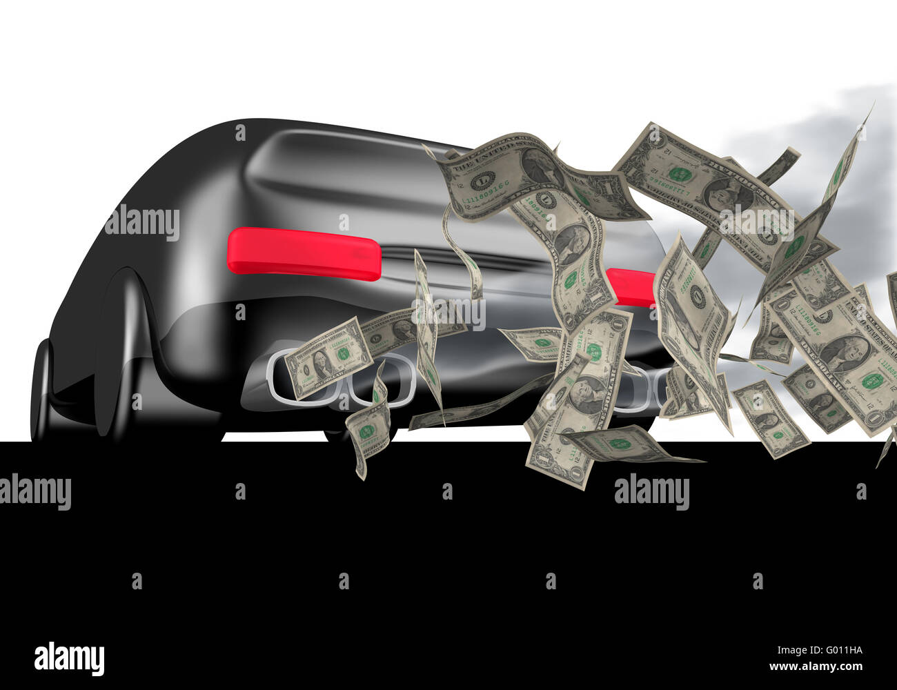 Car with dollars in the exhaust Stock Photo - Alamy