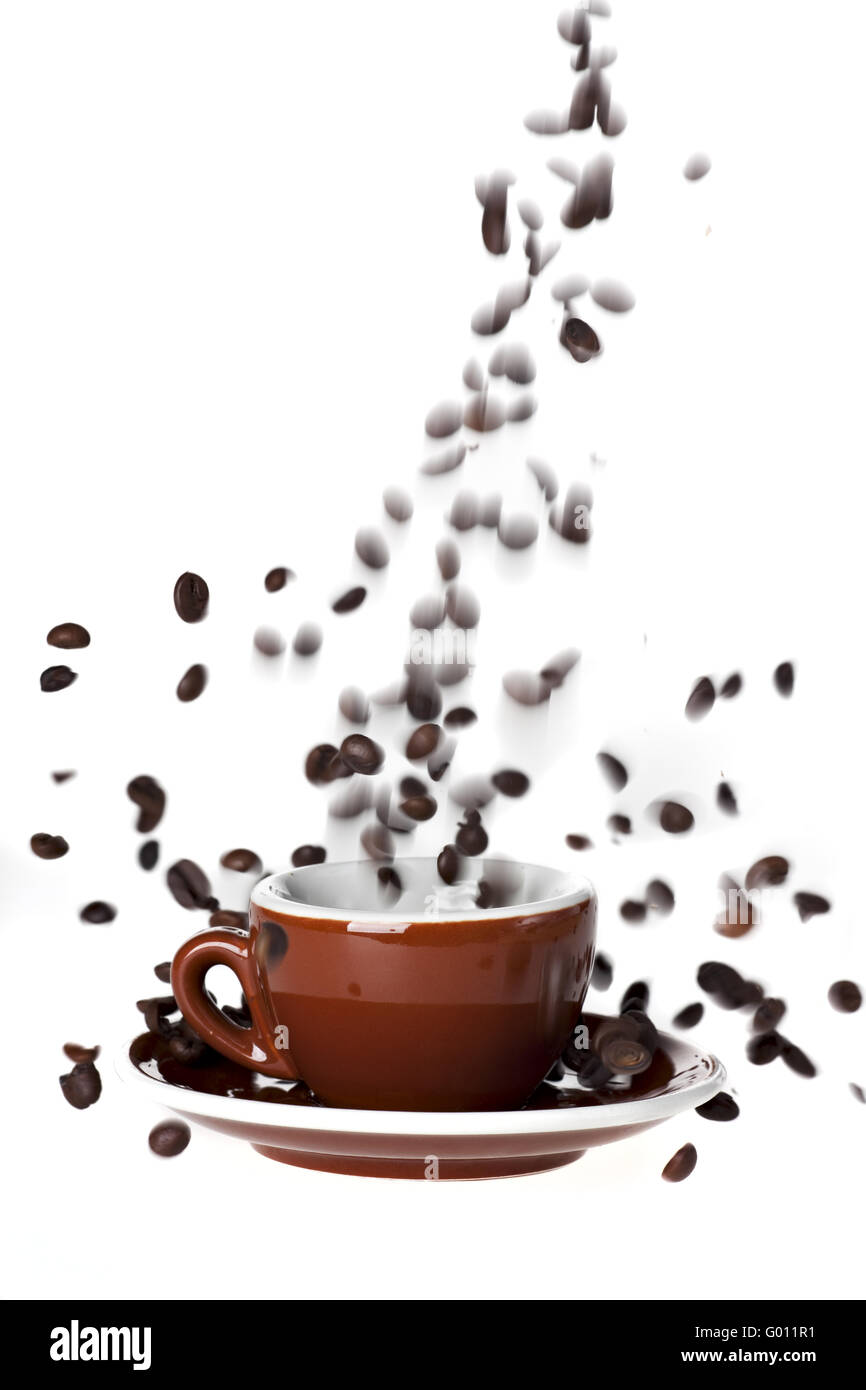 coffee bean splash isolated on white Stock Photo - Alamy