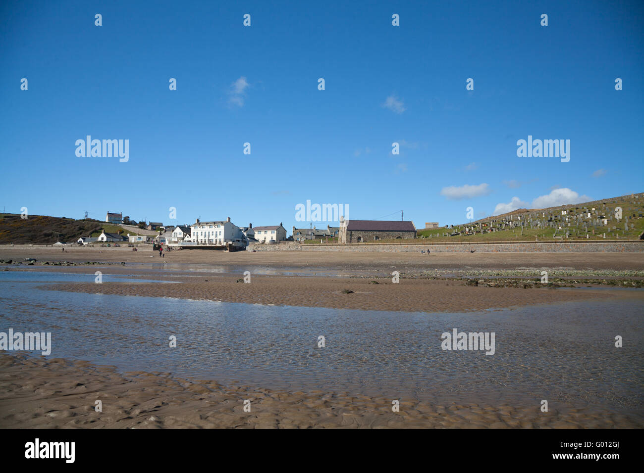 The view towards Aberdaron village (showing pub & church) taken from ...