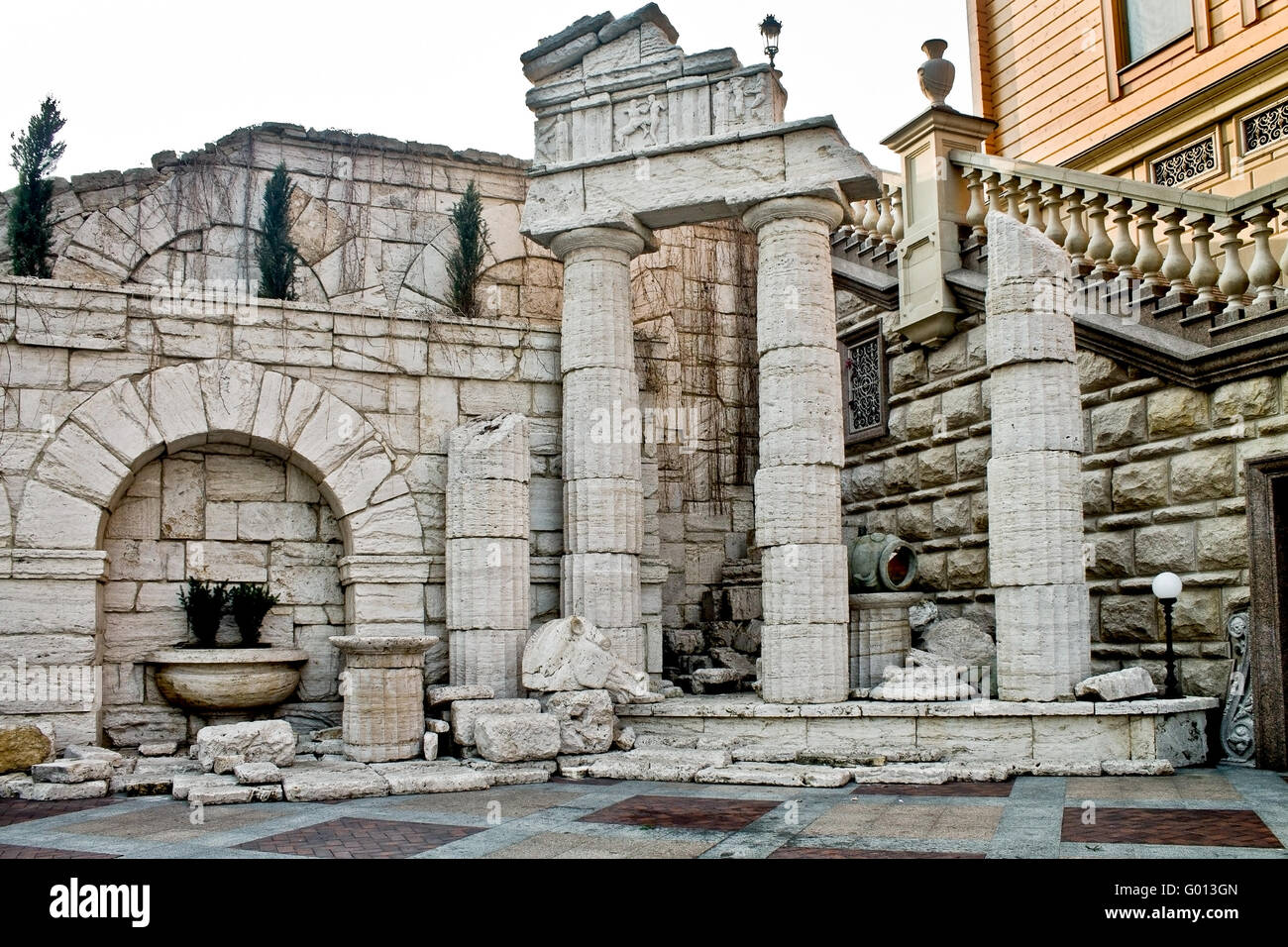 Decorative ruins in the design of the yard Stock Photo - Alamy