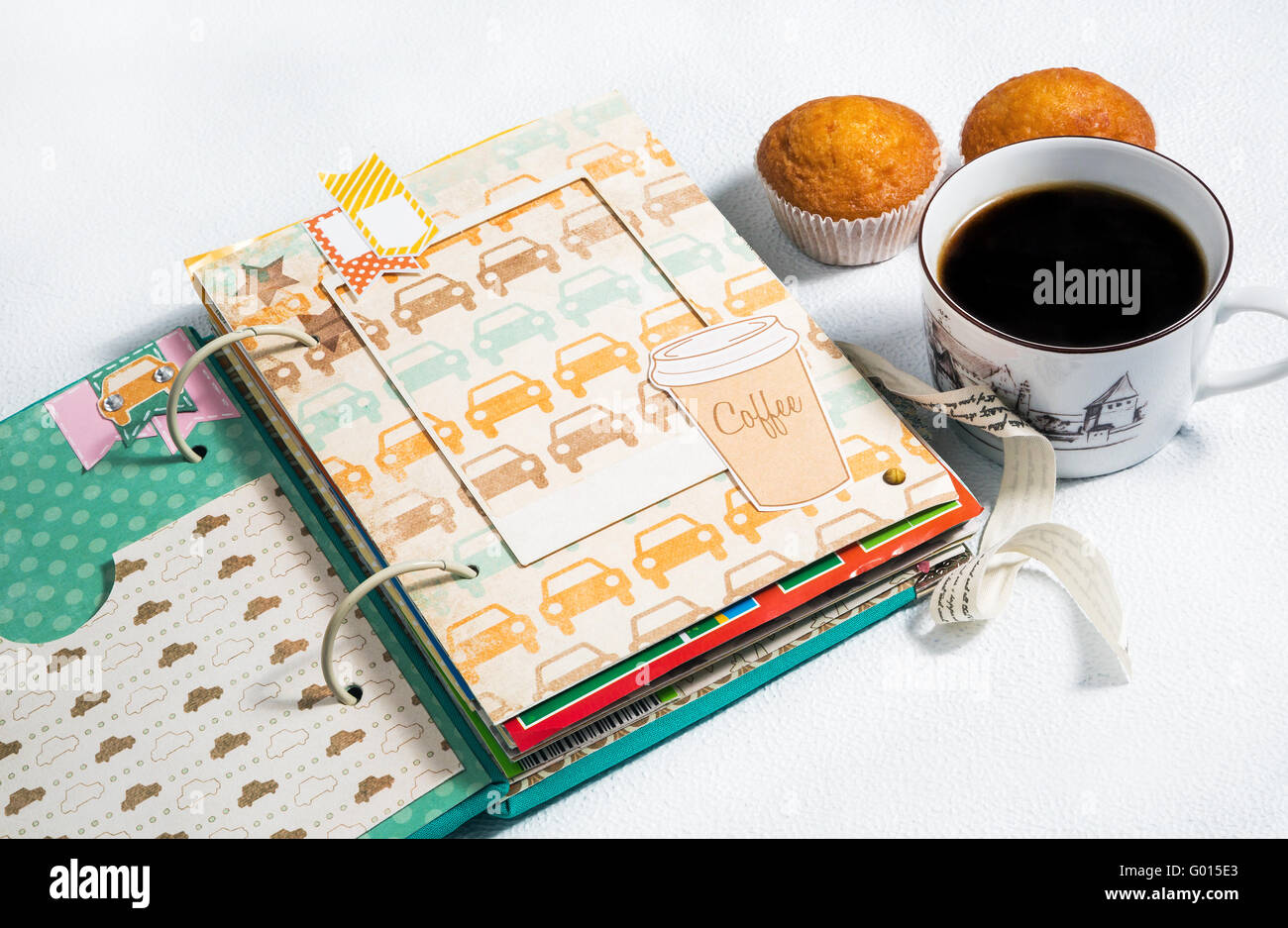 scrapbooking, album, cup of coffee Stock Photo - Alamy