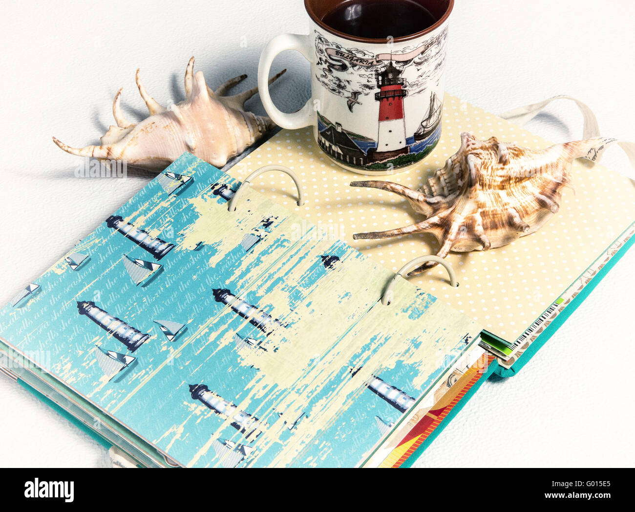 scrapbooking, album, cup of coffee Stock Photo - Alamy