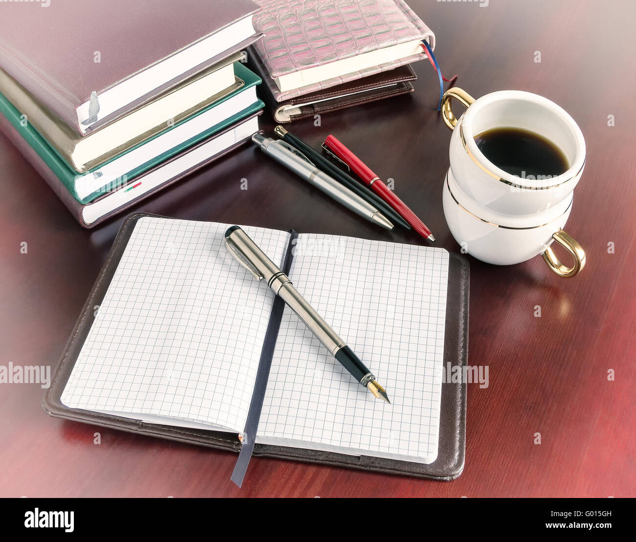 Open notebook by cup of coffee hi-res stock photography and images - Alamy