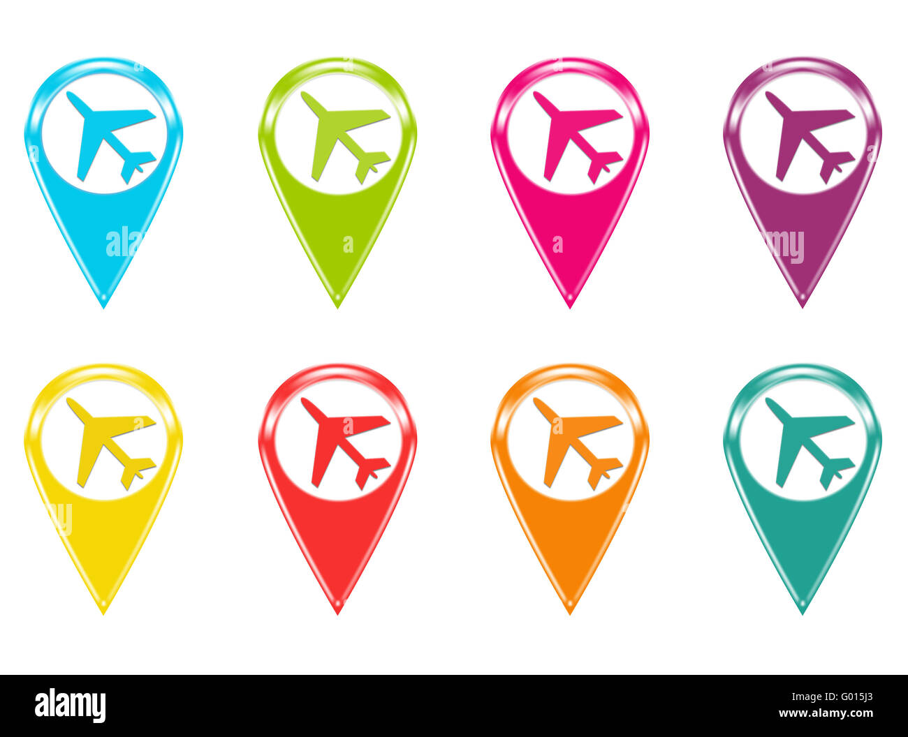 Set of icons or colored markers with airplane symbol Stock Photo - Alamy