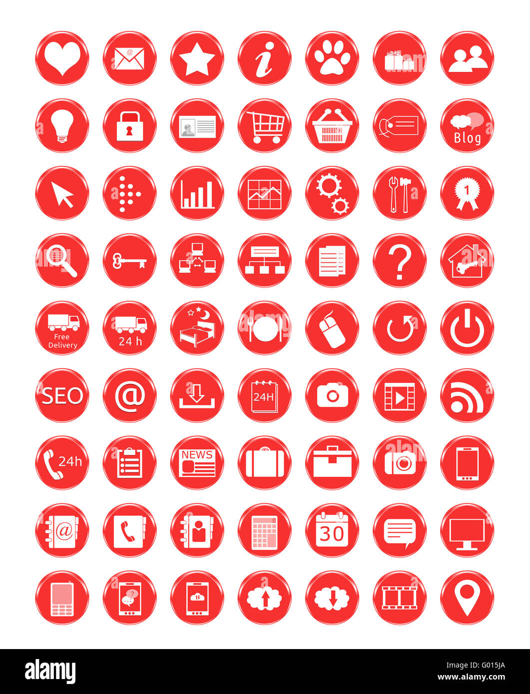 Set of web icons in red color Stock Photo - Alamy