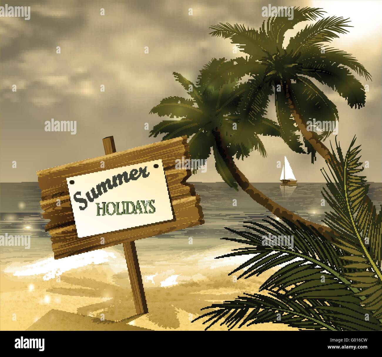 wooden signboard on idealistic tropical beach Stock Vector Image & Art ...