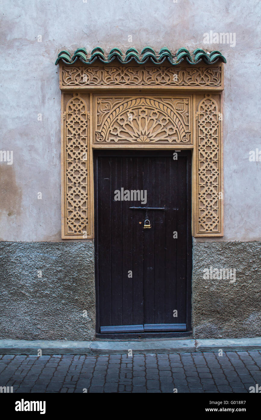 Traditional gate in the medina of Marrakesh during dawn. Beauty of the ...