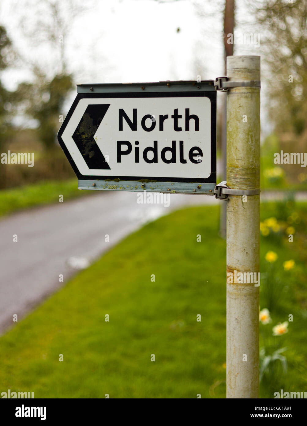Sign for North Piddle, a village in Worcestershire, England UK Stock ...