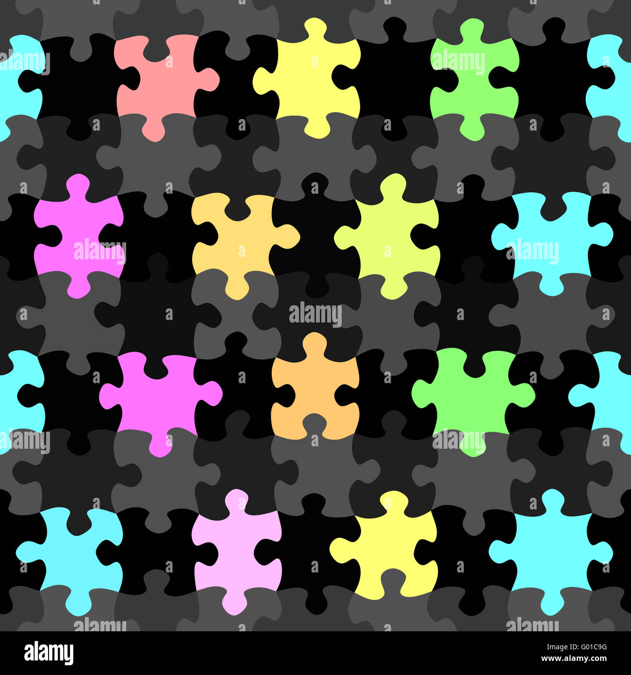 seamless texture of colorful and black jigsaw puzzle pieces Stock Photo ...