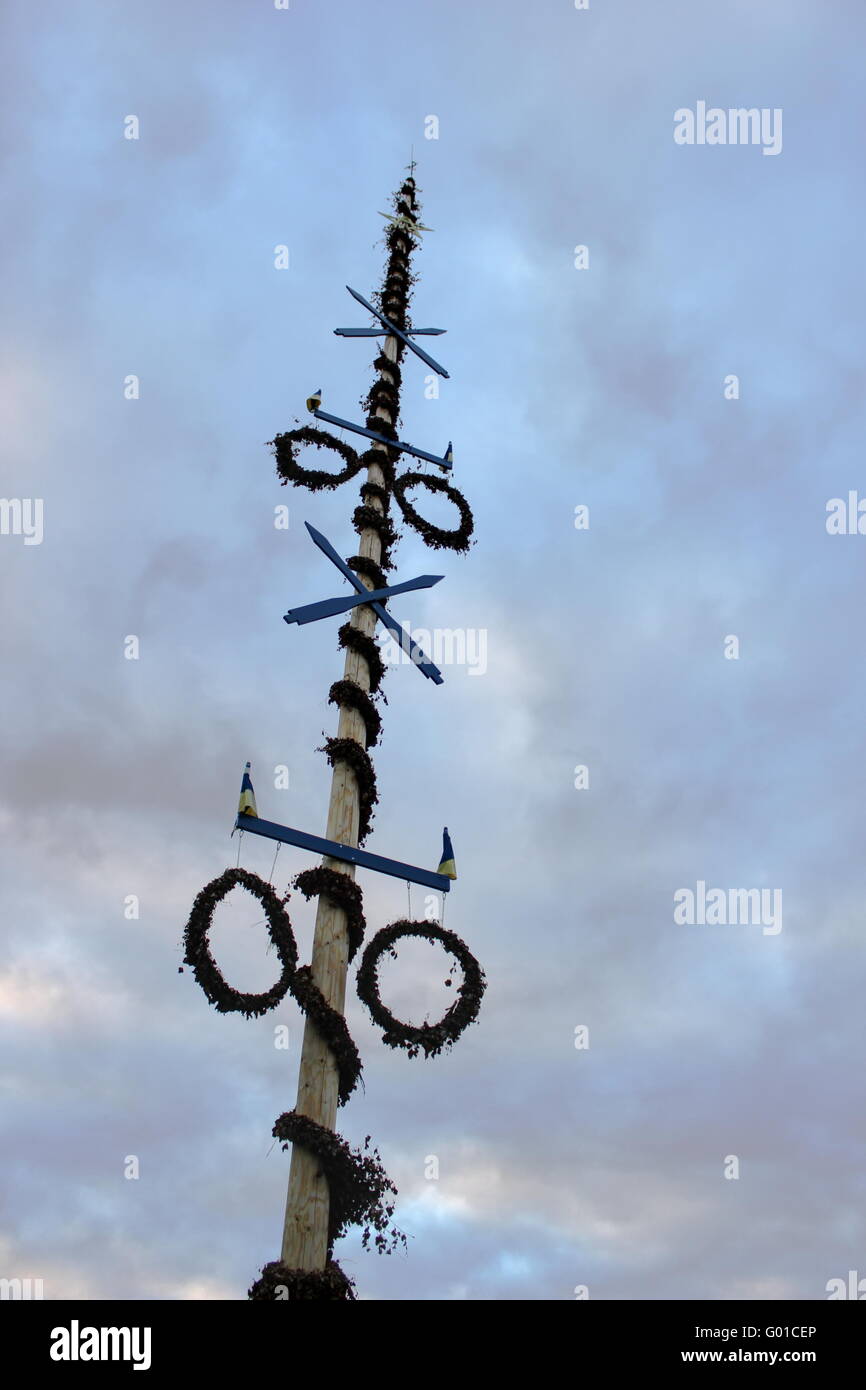 Traditional Swedish maypole in Dalarna. Dacing around a maypole is an ...
