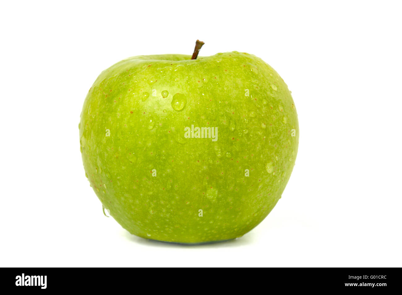 Green apple dew drops isolated on white background Stock Photo - Alamy
