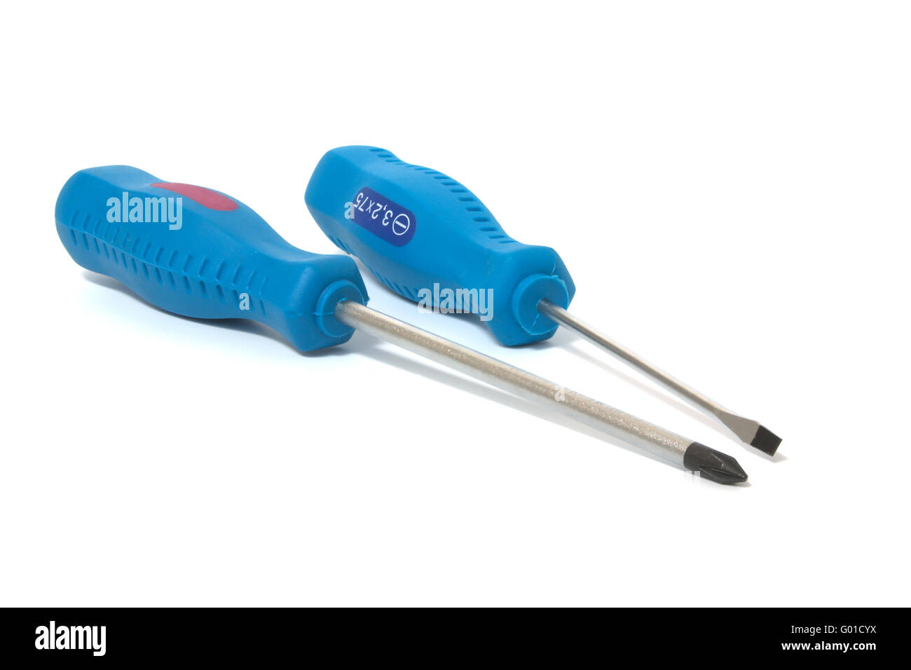 two screw-drivers with blue handles isolated on white Stock Photo - Alamy