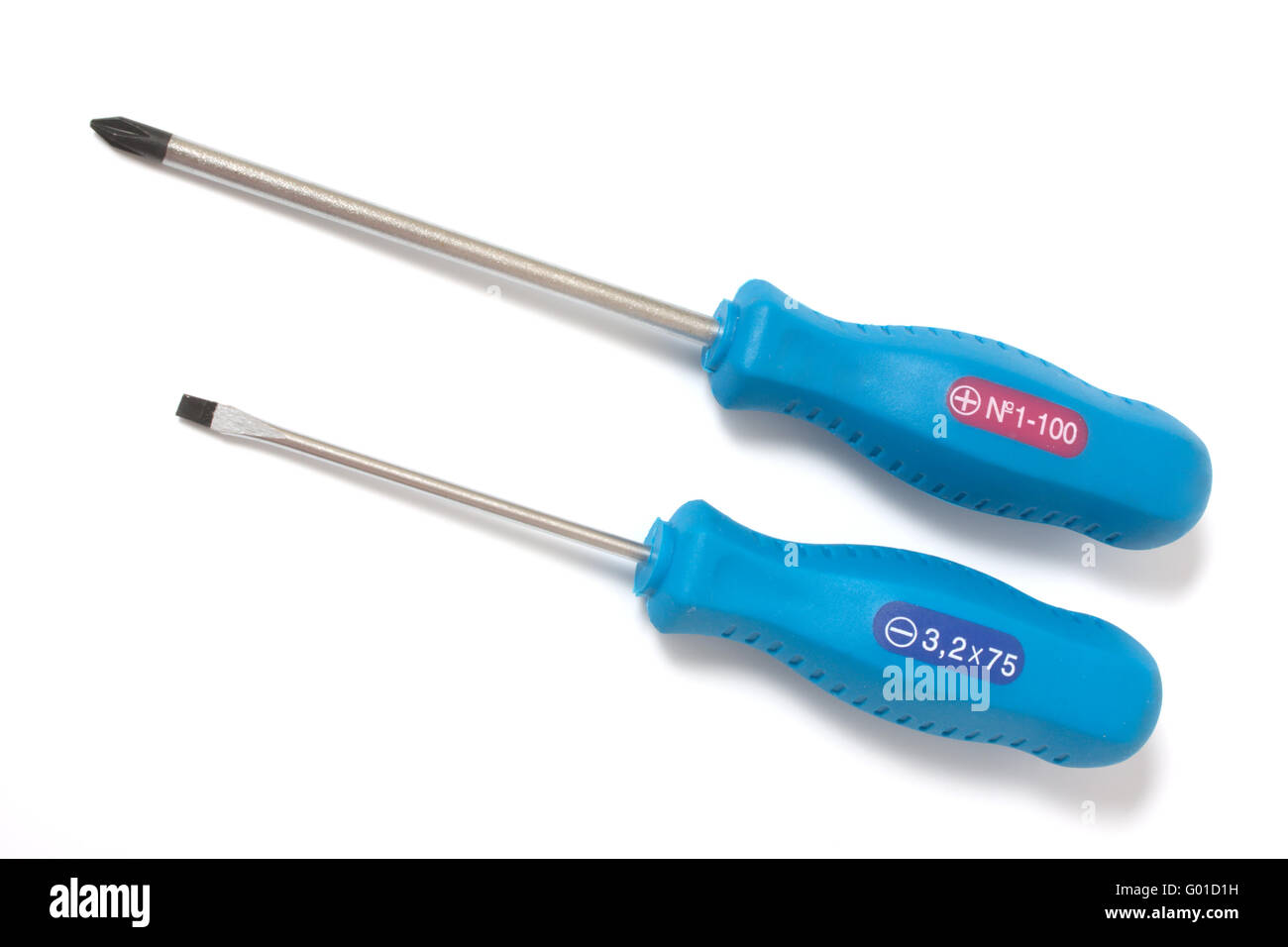 two screw-drivers with blue handles isolated on white Stock Photo - Alamy