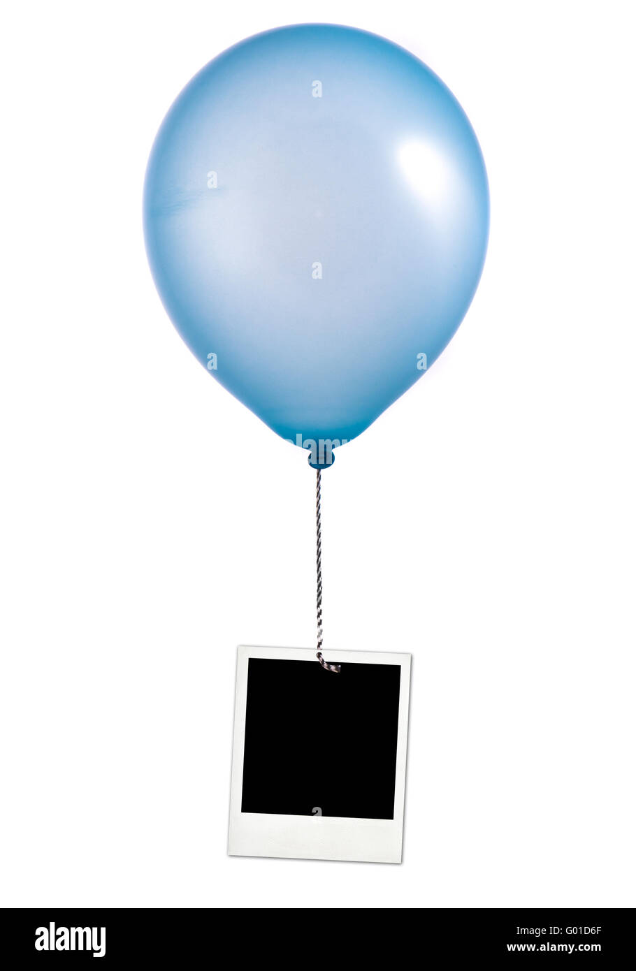 Blue balloon and photo frame on white background Stock Photo - Alamy