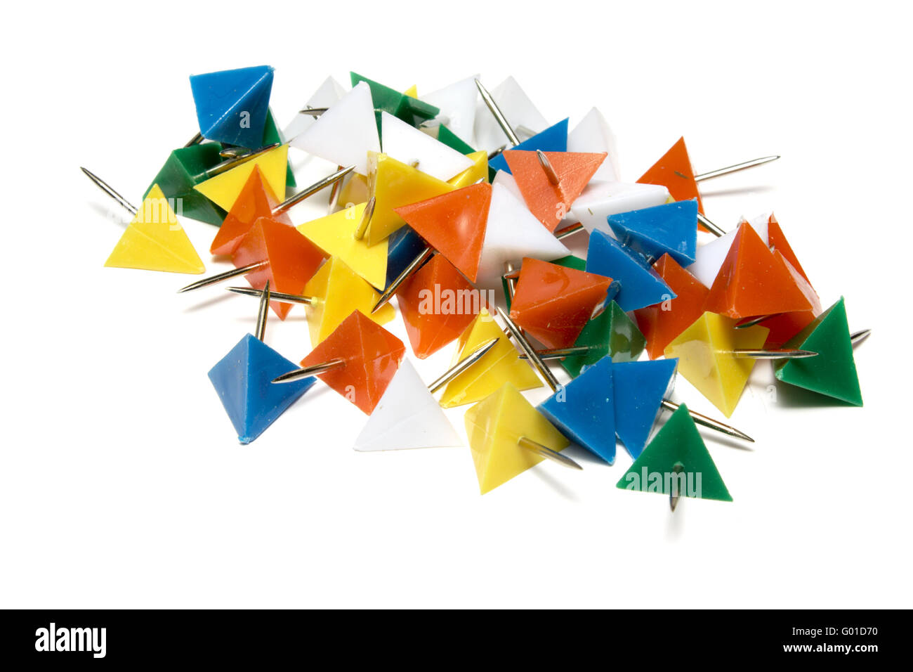 Plastic colored tacks isolated on white background Stock Photo - Alamy