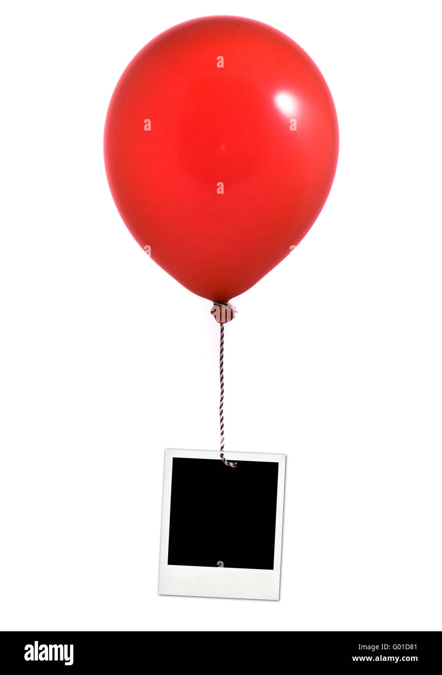 Red balloon and photo frame on white background Stock Photo - Alamy