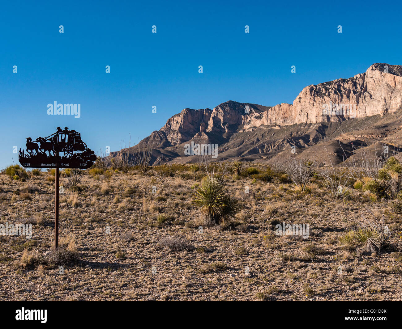 Butterfield Trail marker, Williams Ranch Road, Guadalupe Mountains ...