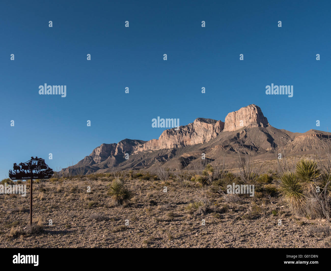 Butterfield Trail marker, Williams Ranch Road, Guadalupe Mountains ...