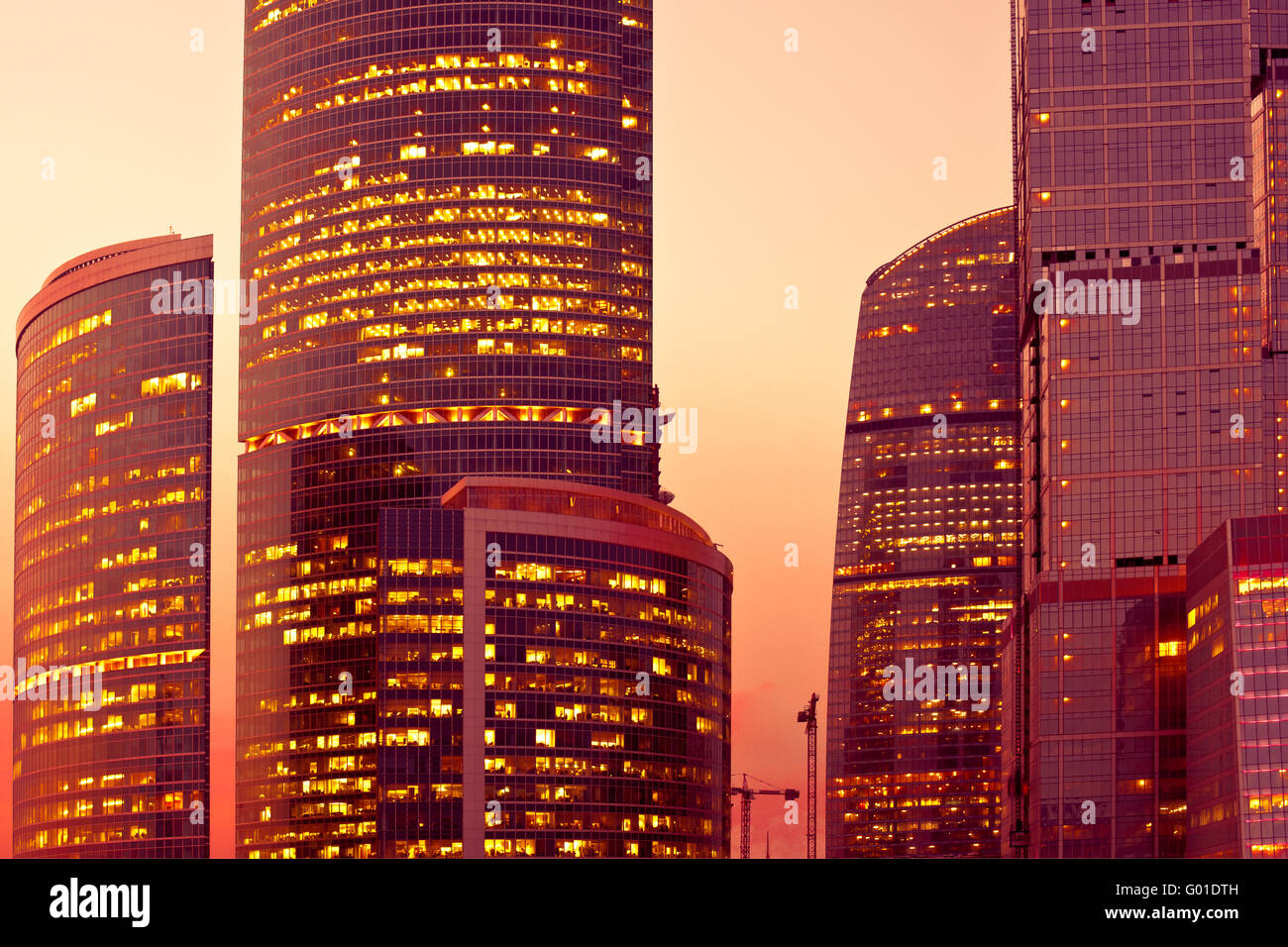 Sunset light on modern skyscrapers at evening Stock Photo - Alamy