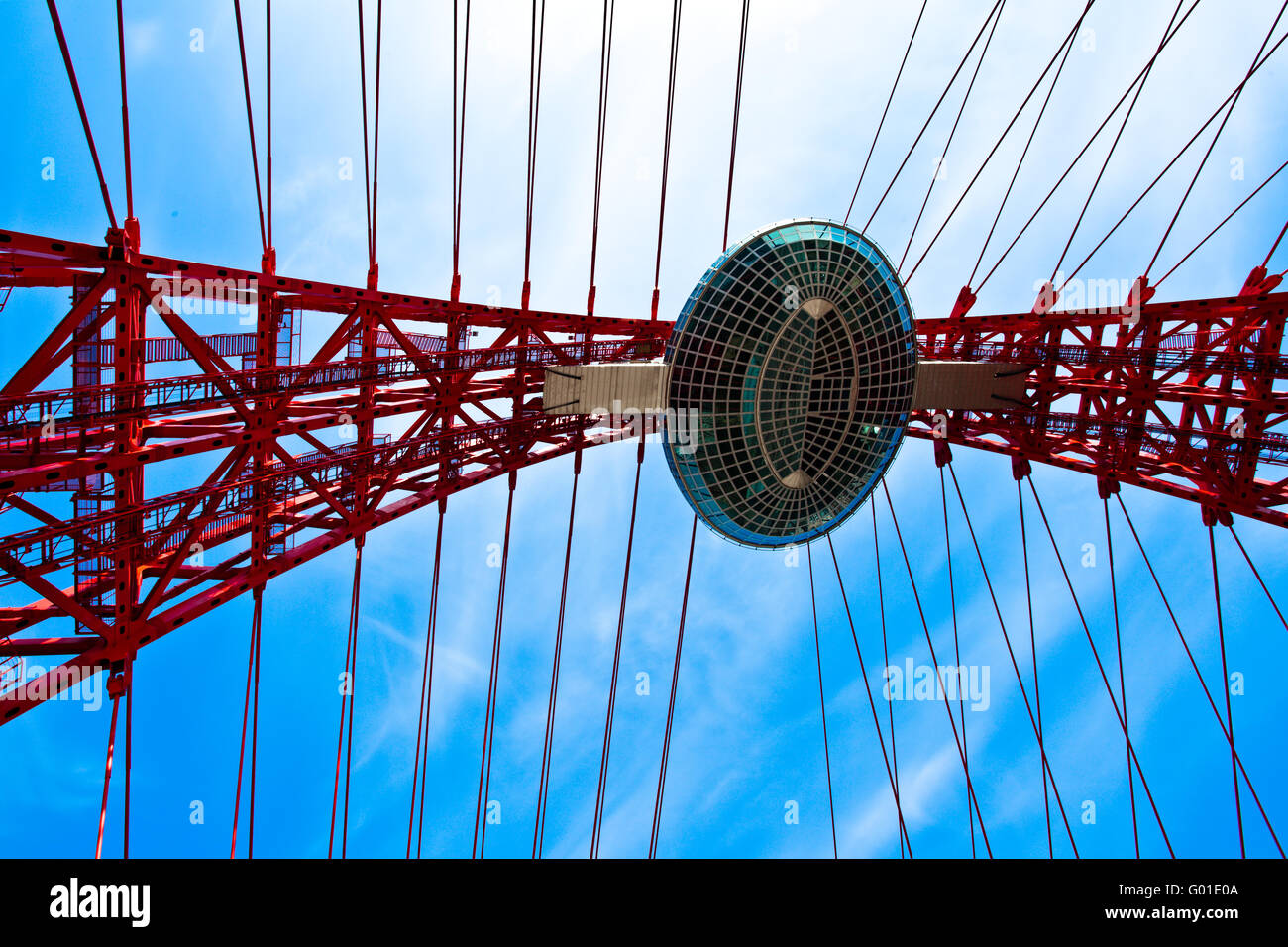 Red suspended bridge construction in the middle of image Stock Photo ...