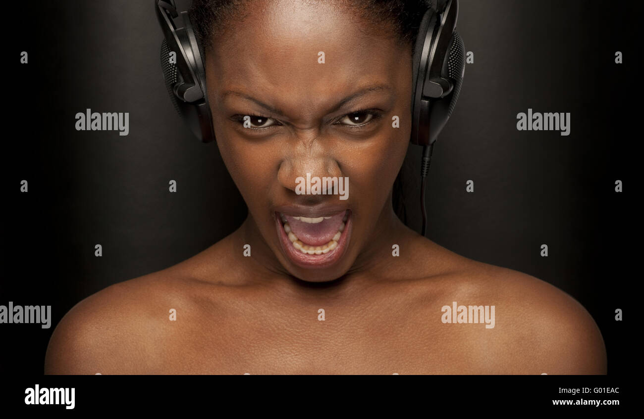 Beauty black skin woman with nice screaming expression Stock Photo - Alamy