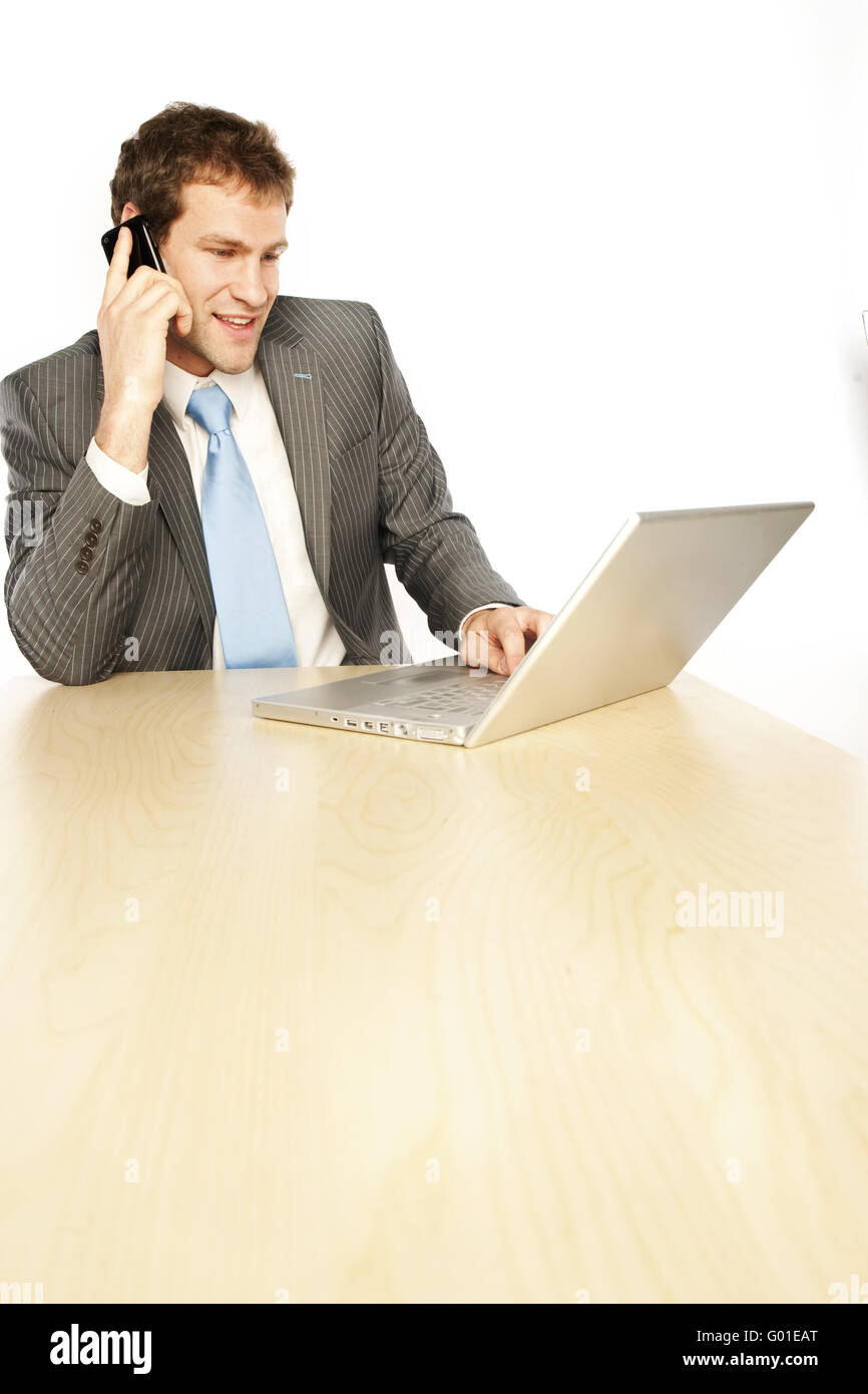 Smiling customer service operator. Over white background Stock Photo ...