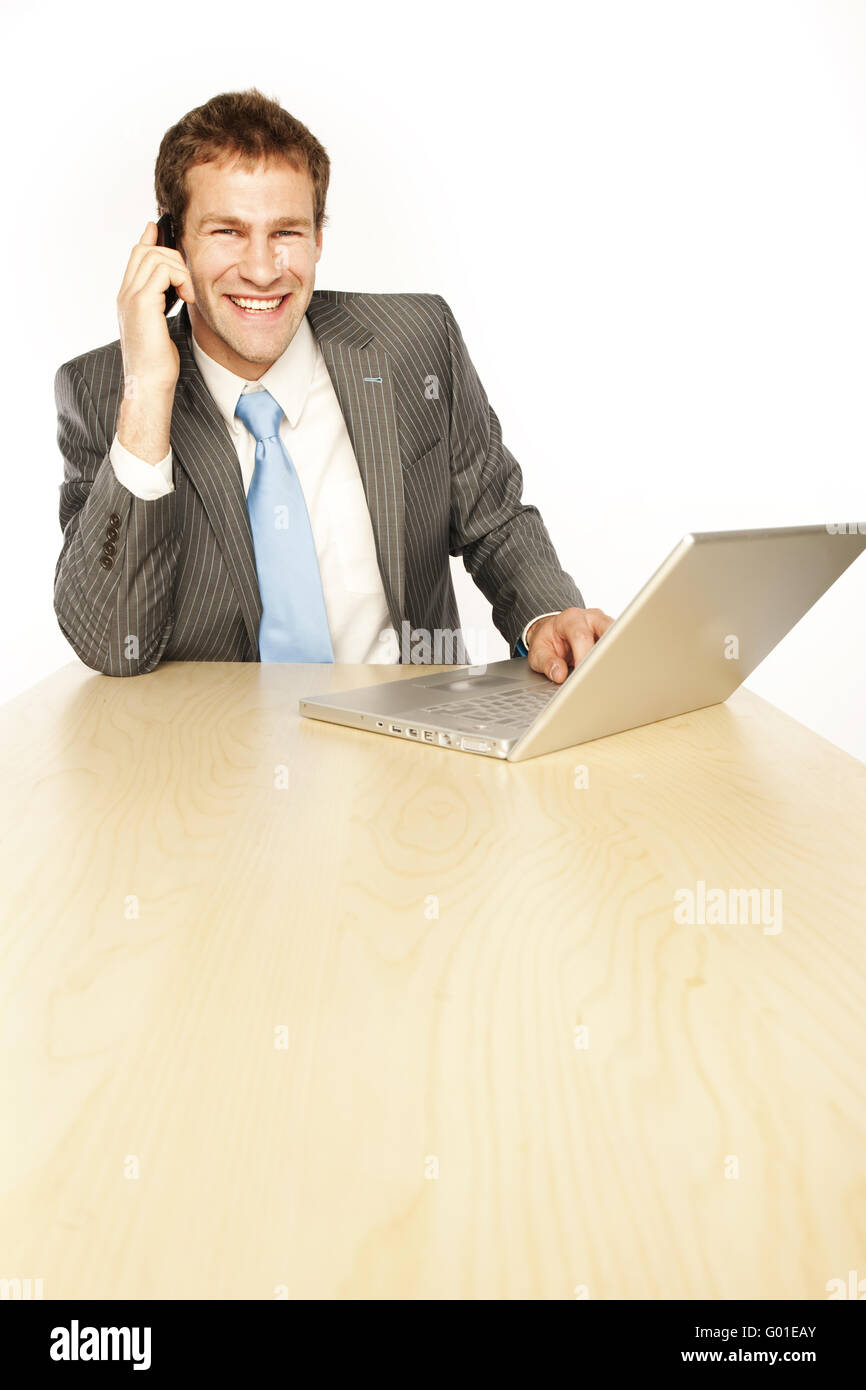 Smiling customer service operator. Over white background Stock Photo ...