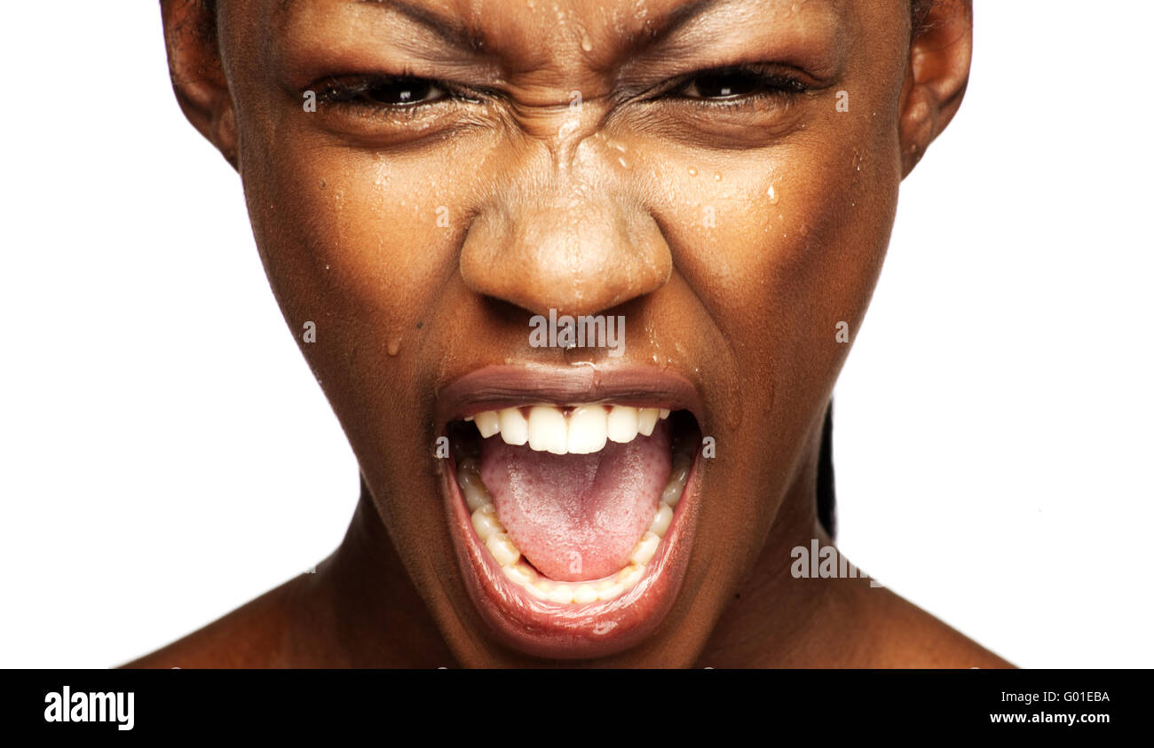 Beauty black skin woman with nice screaming expression Stock Photo - Alamy